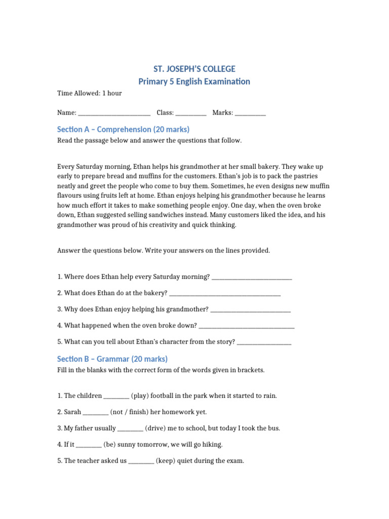 P5 English Exam Paper | PDF