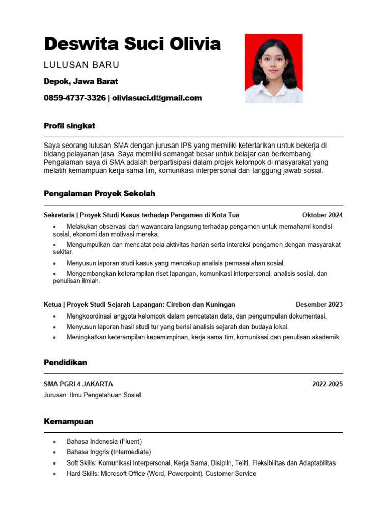 CV Deswita Suci Olivia | PDF