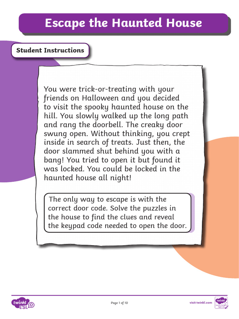 Escape the Haunted House Code Guide | PDF | English As A Second Or ...