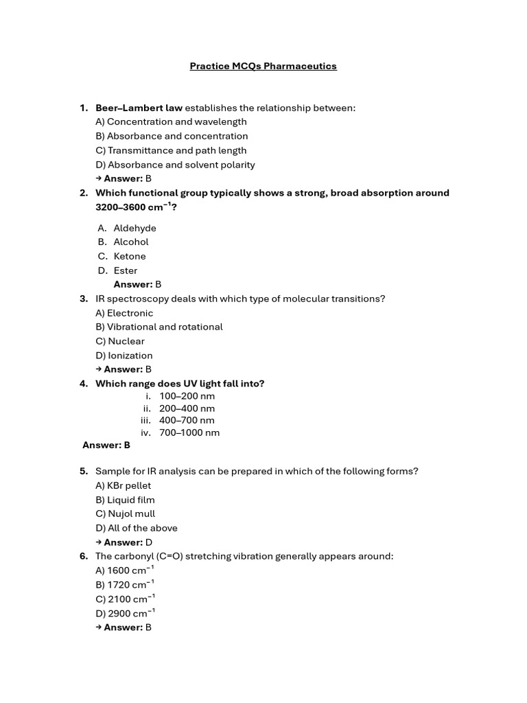 Student MCQs Pharmaceutics Practice Questions | PDF | Emission Spectrum ...