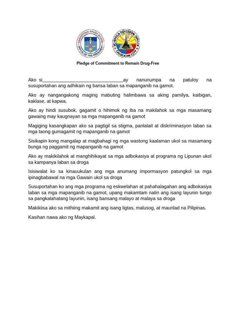 Pledge of Commitment To Remain Drug | PDF