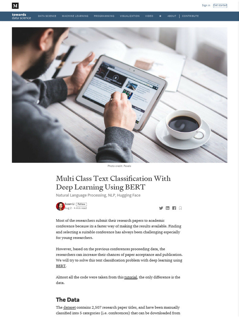 Multi Class Text Classification With Deep Learning Using Bert - by Susan Li - Aug - 2020 ...