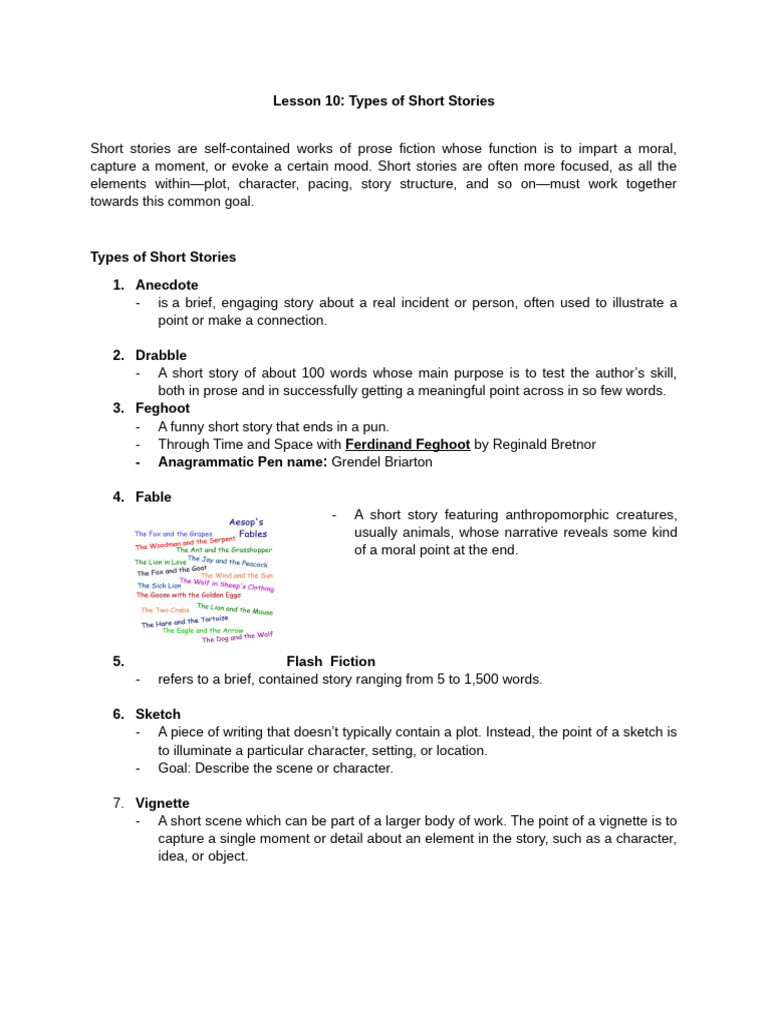 Types of Short Stories Explained | PDF