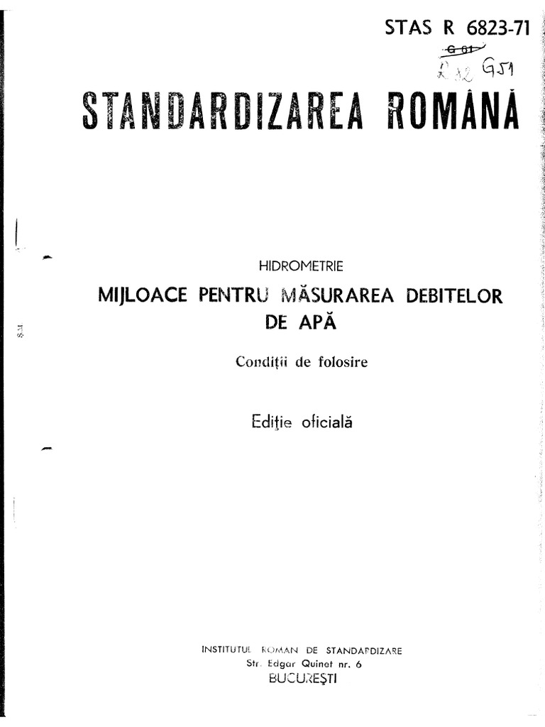 STAS R 6823-1971 - Hidrometrie. Mijloace Pentru Masurarea Debitelor de ...