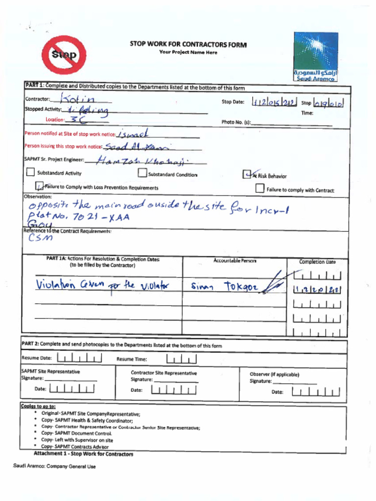 Tural Nurmammadov Violation - Stop Work Notice | PDF