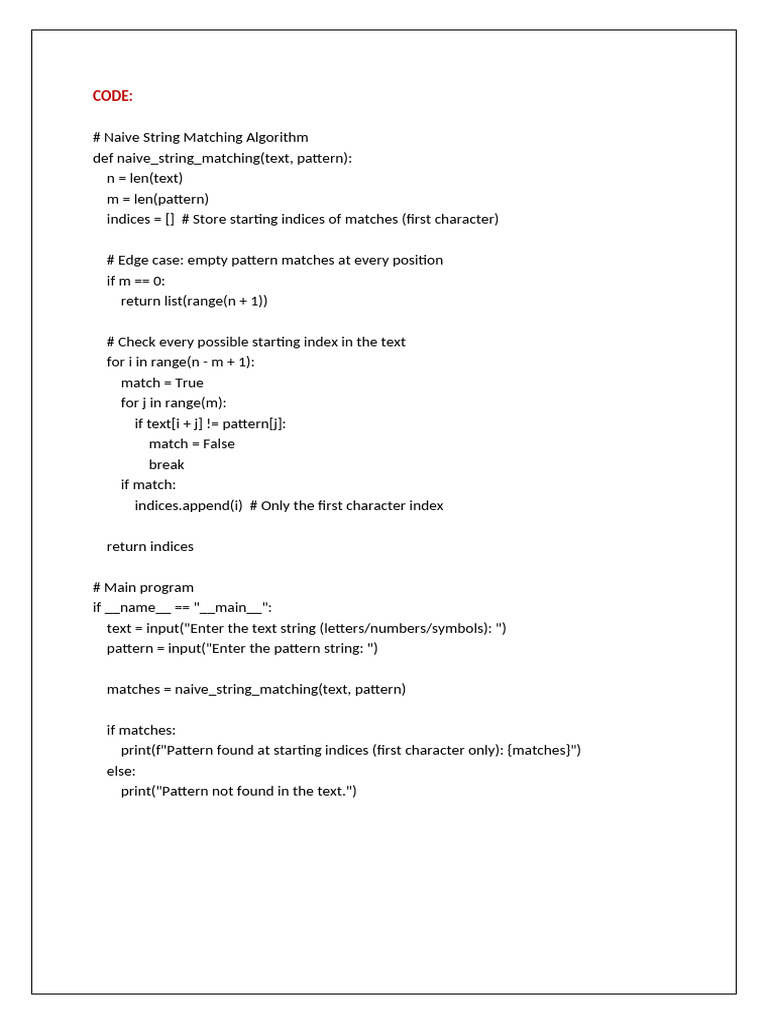 String Processing Naïve String Matching | PDF
