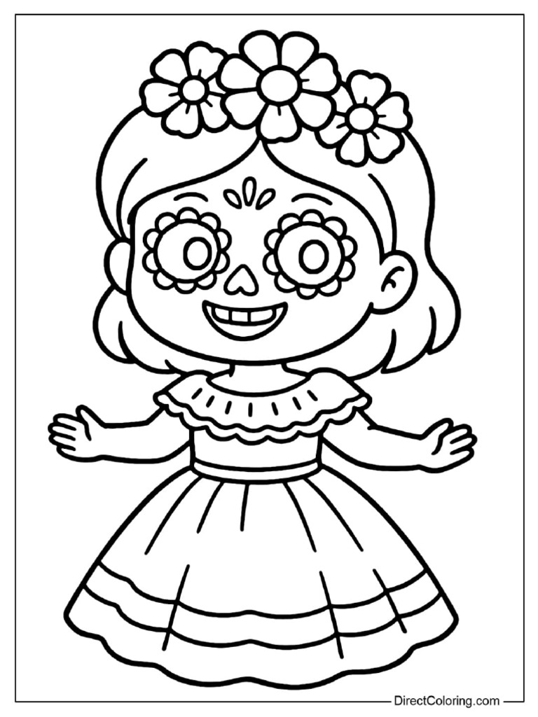 Little Catrina Girl Coloring Page | PDF