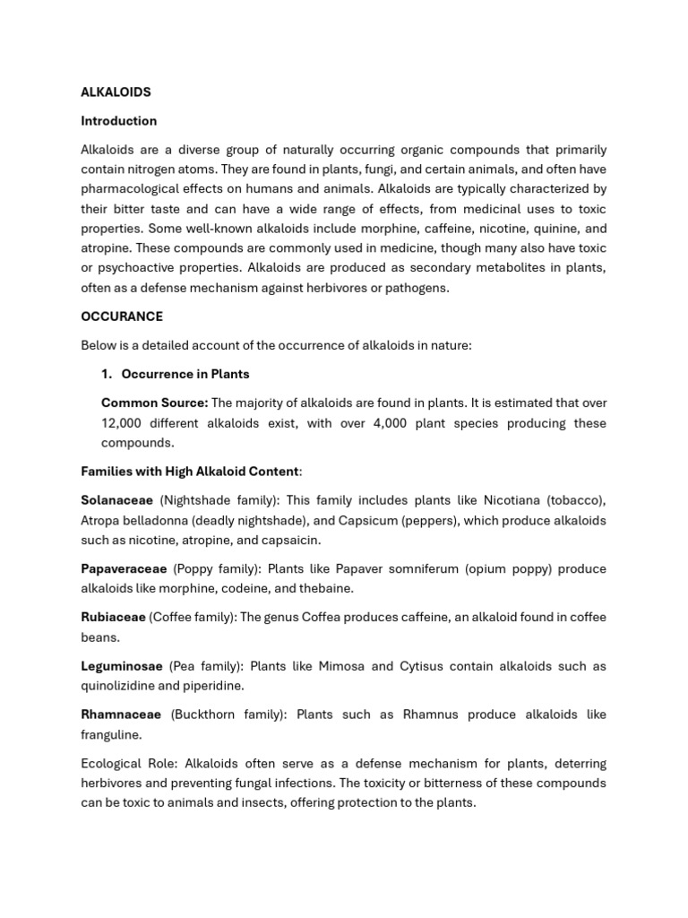 Understanding Alkaloids: Sources & Functions | PDF | Alkaloid | Plants