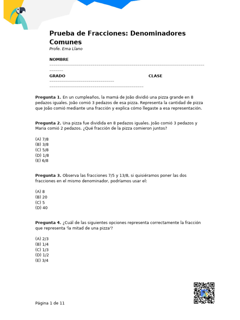 Prueba de Fracciones_ Denominadores Comunes | PDF | Números | Teoría de ...