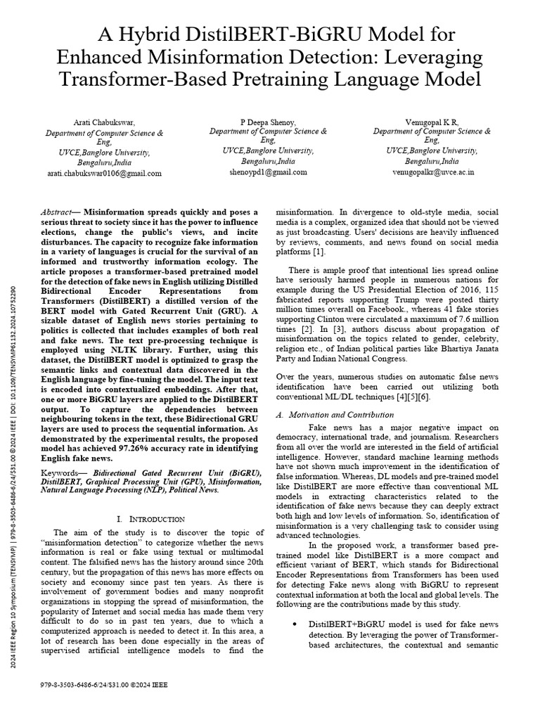 Fake News Detection with DistilBERT-BiGRU | PDF | Accuracy And ...