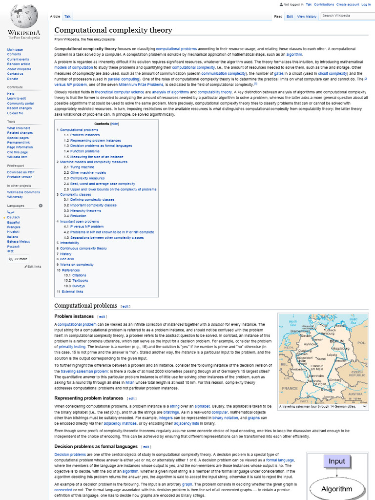 Computational Complexity Theory - Wikipedia | PDF | Computational Complexity Theory | Time ...