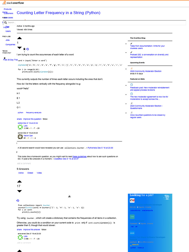 Counting Letter Frequency in A String (Python) - Stack Overflow | PDF | Computing | Software ...