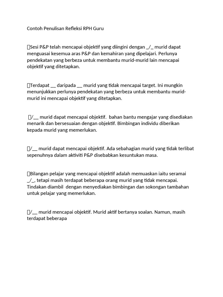 Contoh Refleksi RPH untuk Guru | PDF