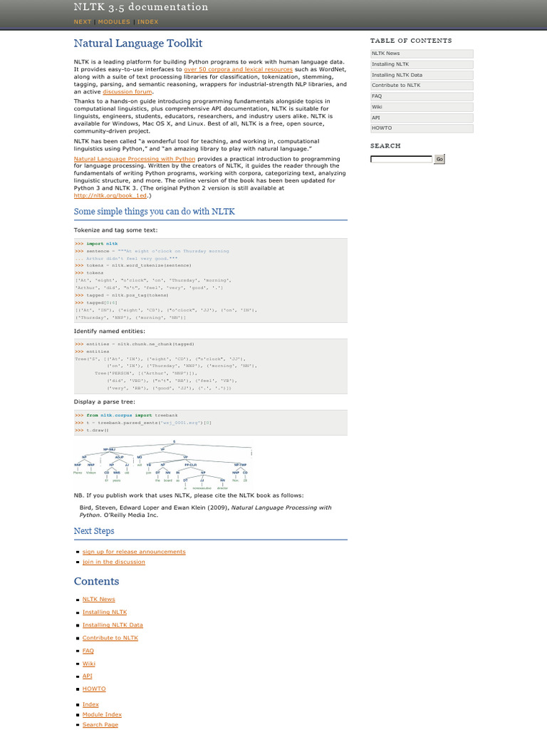 Natural Language Toolkit — Nltk 3.5 Documentation | PDF | Python ...