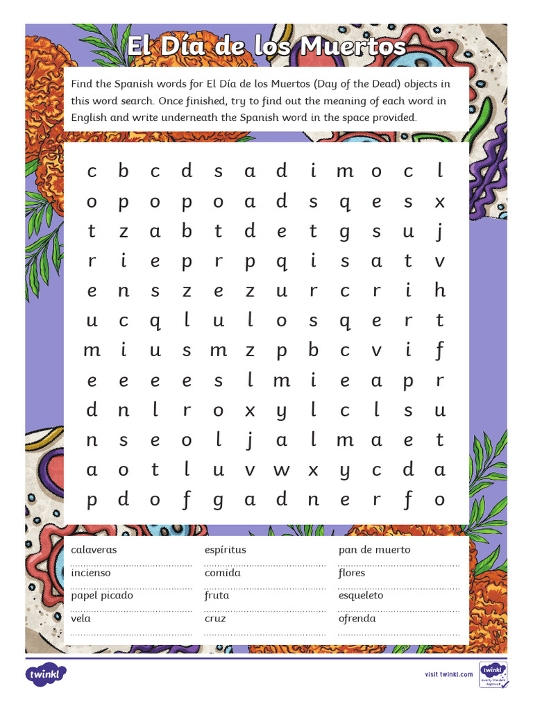 El Día de Los Muertos (Day of The Dead) Word Search | PDF | Veneration ...