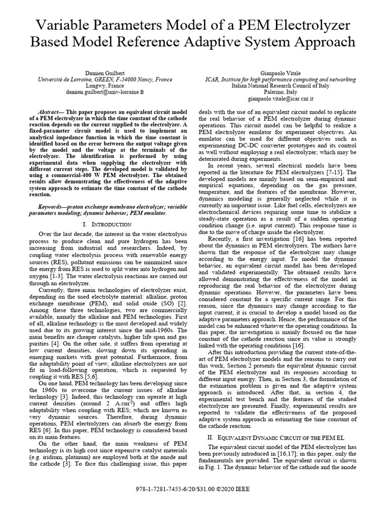 Adaptive Model for PEM Electrolyzer Dynamics | PDF | Electricity ...