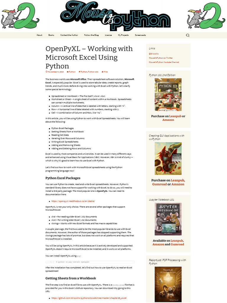 Openpyxl - Working With Microsoft Excel Using Python - The Mouse vs. The Python | PDF ...