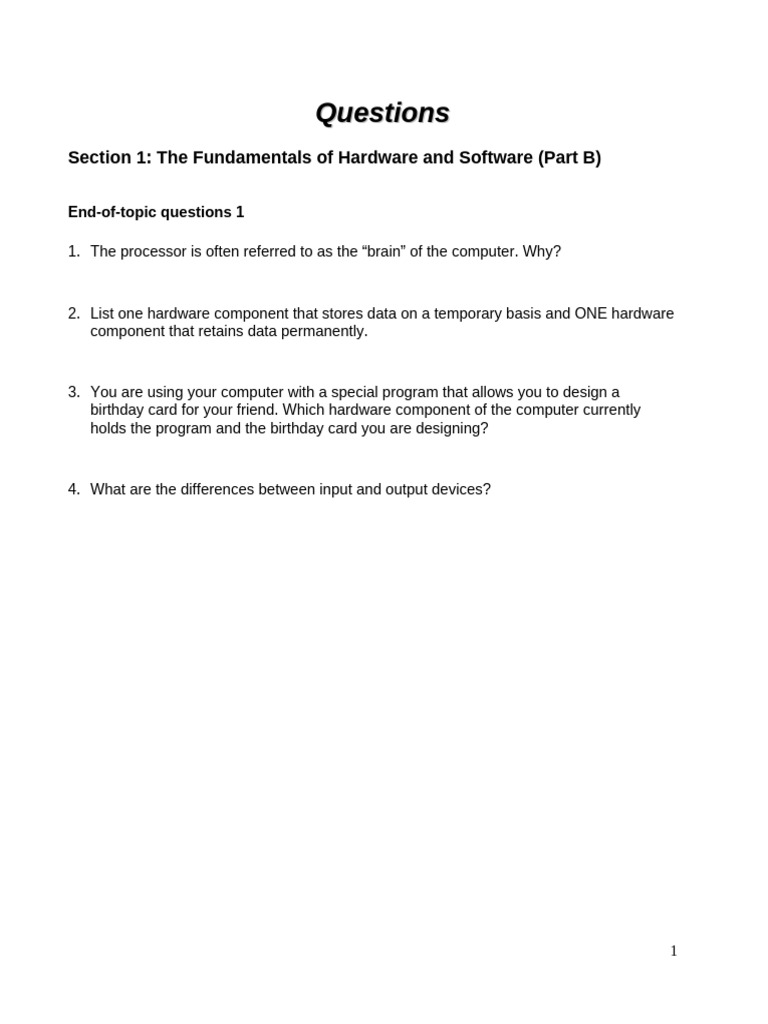 The Fundamentals of Hardware and Software (Part B) (2) | PDF | Computer Data Storage | Read Only ...