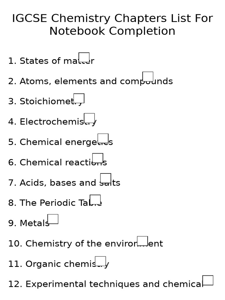 IGCSE Chemistry Chapter Overview | PDF
