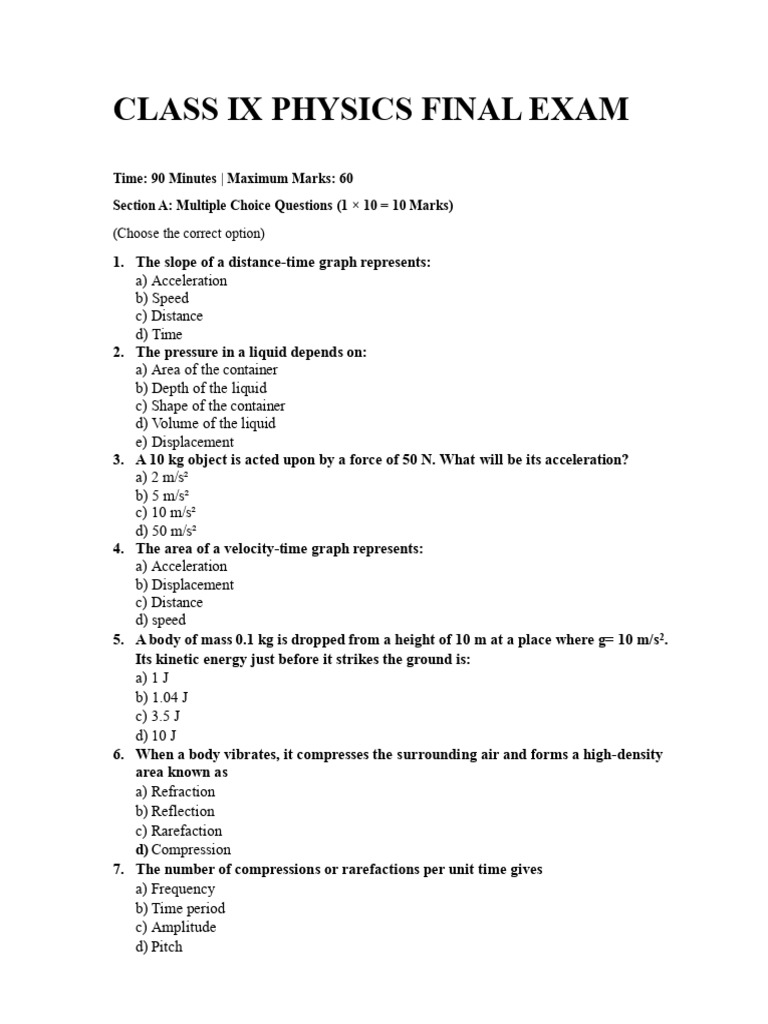 Class Ix Physics Final Exam | PDF | Force | Momentum