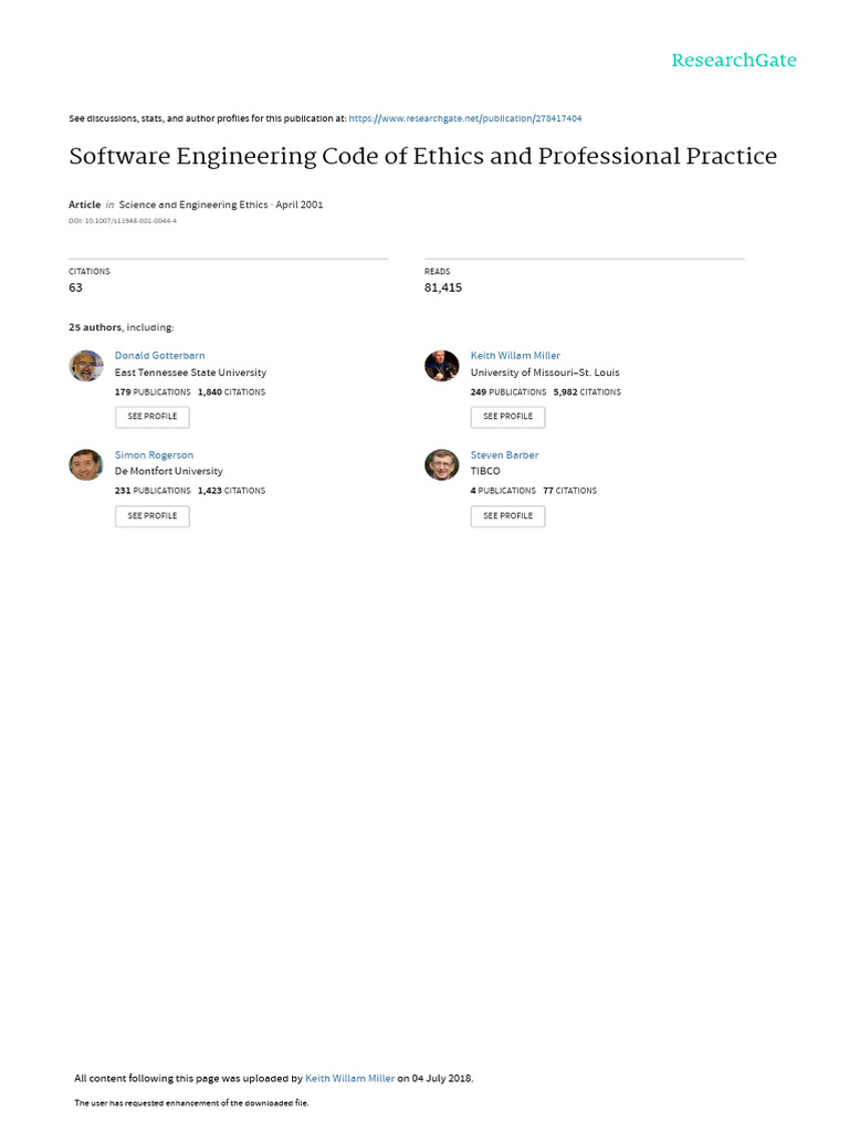 Software Engineering Code of Ethics See 2001 | PDF | Software ...