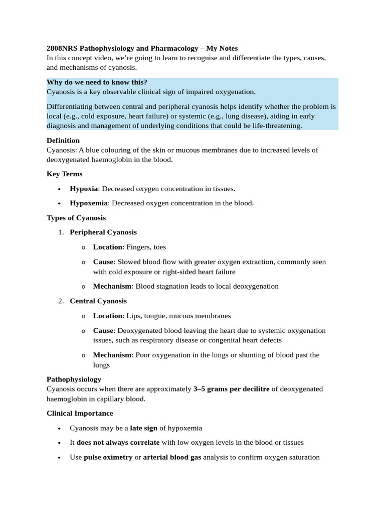 Understanding Cyanosis and Its Types | PDF | Blood | Diseases And Disorders