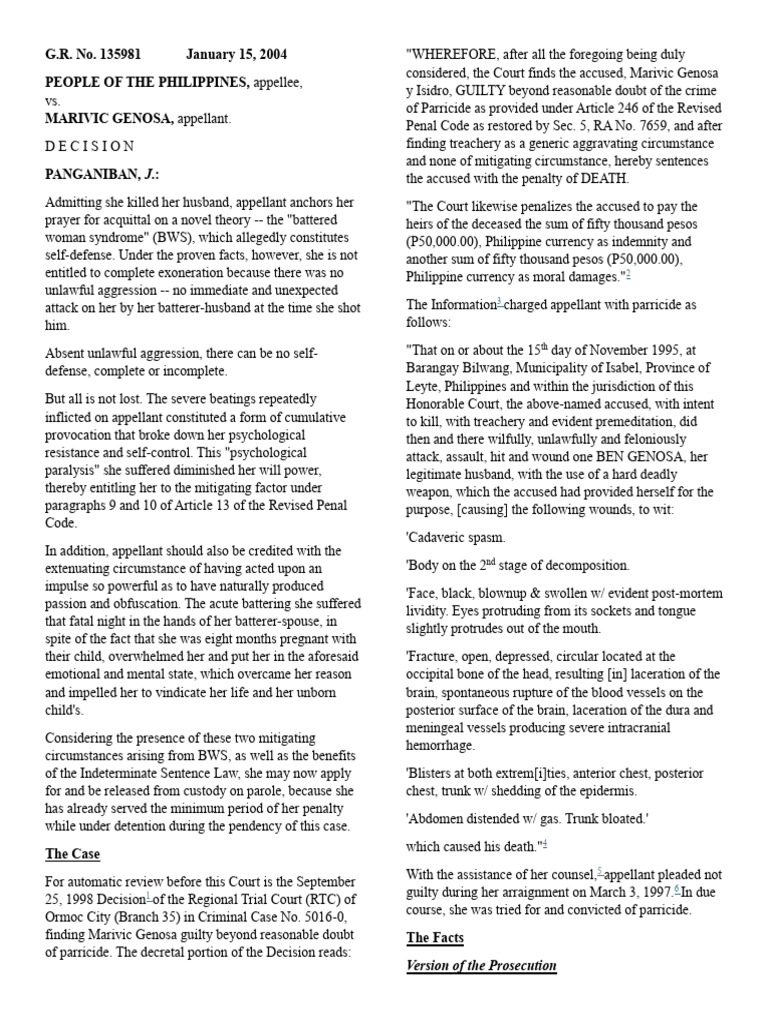 Art. 246 - PL V Genosa | PDF | Domestic Violence | Mental Disorder