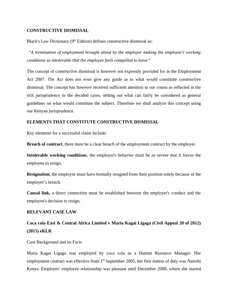 Understanding Constructive Dismissal in Kenya | PDF | Breach Of ...