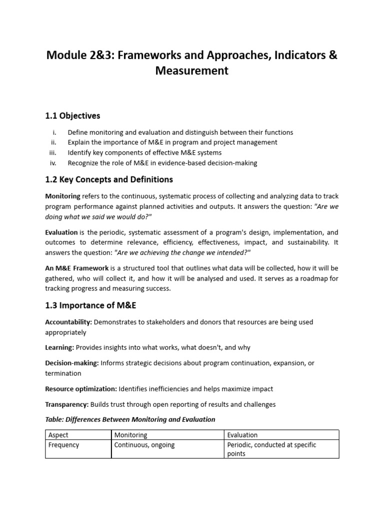 Lecture 2&3 - Frameworks and Approaches Indicators, and Measurement ...