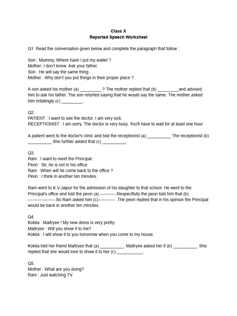 Worksheet Reported Speech 2 | PDF