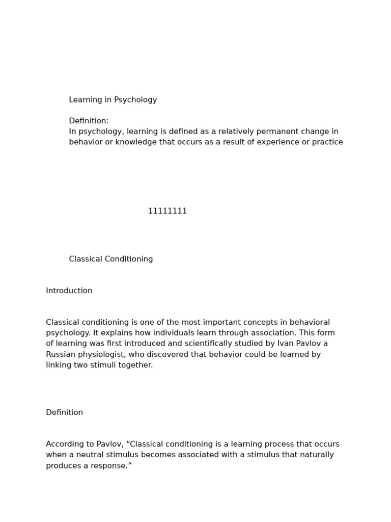 Understanding Learning in Psychology | PDF | Classical Conditioning ...