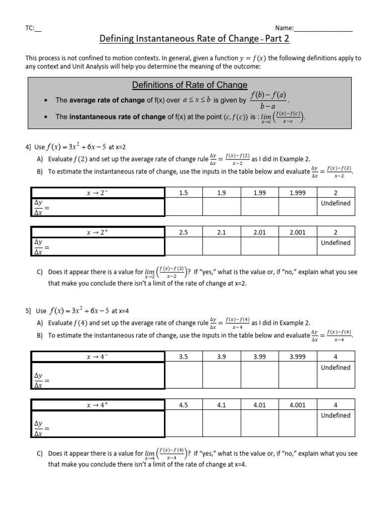Defining Instantanesous Rate of Change - Part 2 | PDF | Mathematical ...