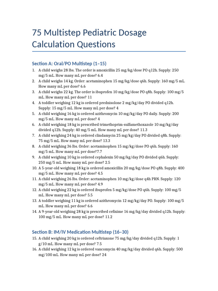 Pediatric Dosage Calculation Guide | PDF | Pharmacology | Antibiotics