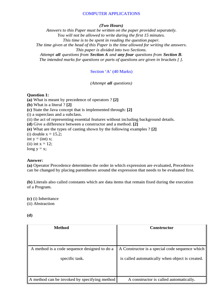 Computer Applications Exam Paper | PDF | Control Flow | Method ...