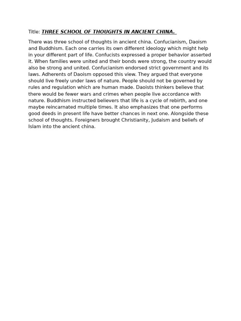 Three School of Thoughts in Ancient China by Saad Hassan | PDF