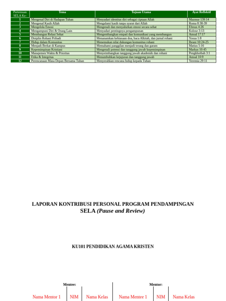 Format Laporan Mentee SELA | PDF