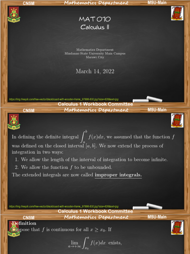 MAT070 Improper Integrals | PDF | Trigonometric Functions | Functions And Mappings