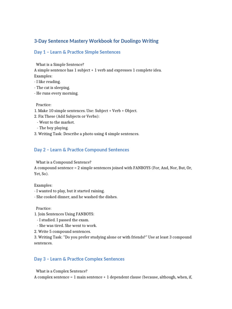 Duolingo Sentence Mastery Workbook | PDF