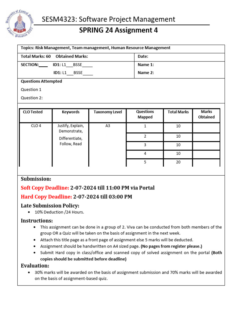 S24 SPM Assignment 4 | PDF | Risk | Business