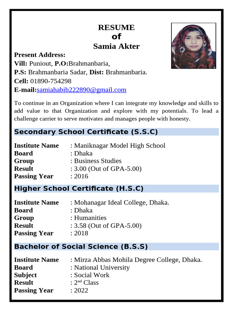 Samia Akter's Professional Resume | PDF