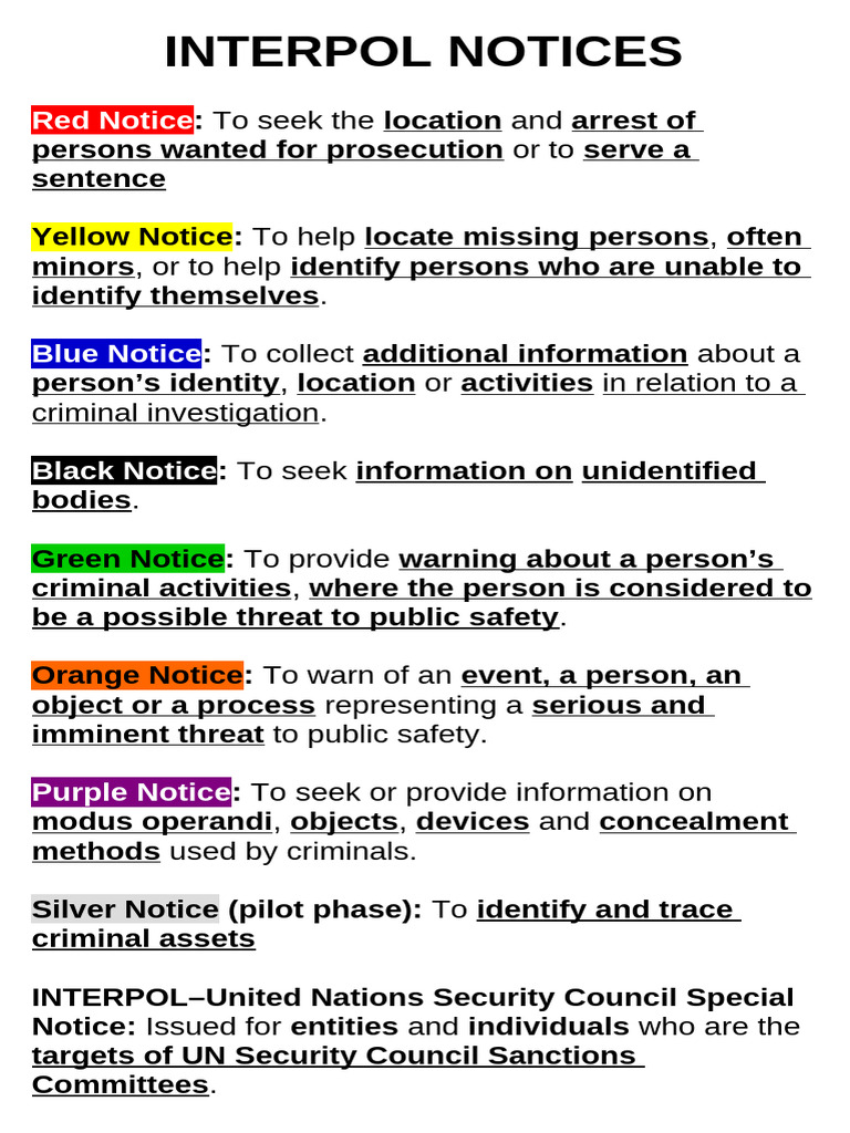 Interpol Notices: Red Notice | PDF