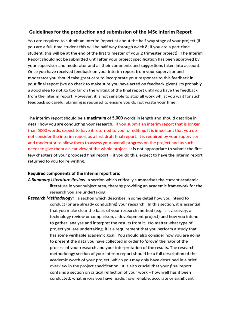 MSc Interim Report Submission Guidelines | PDF | Methodology
