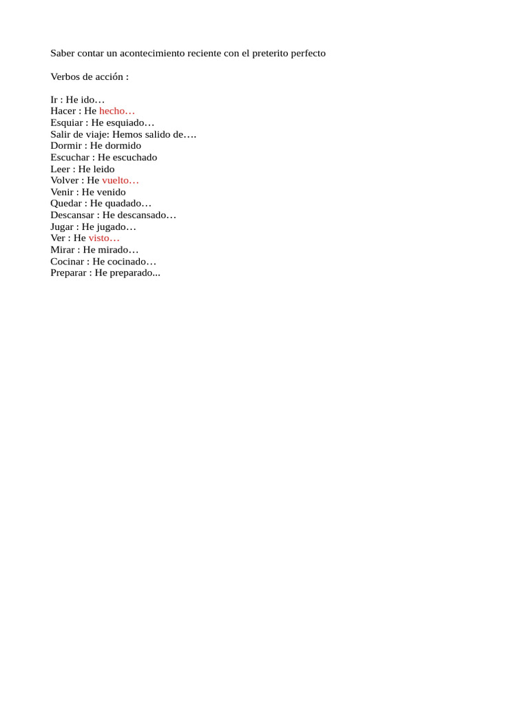 Contar Mis Vacaciones Verbos y Vocabulario | PDF