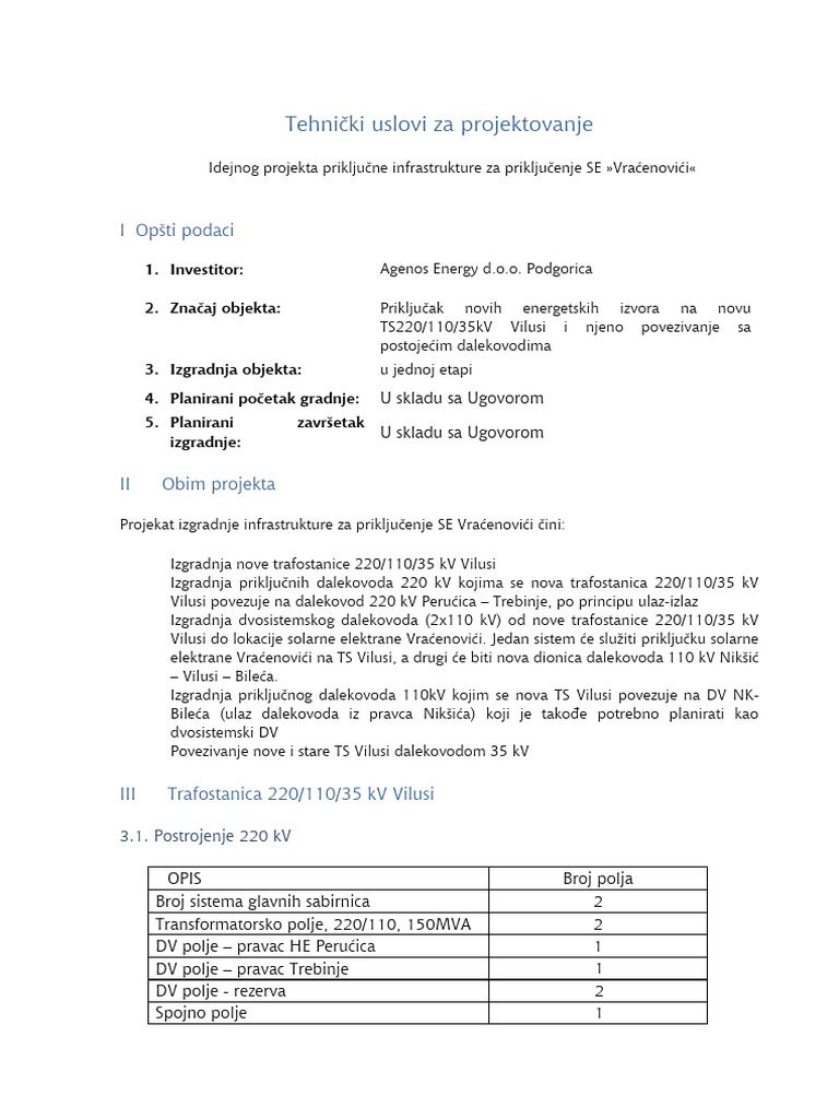 Tehnički Uslovi Za Projektovanje | PDF