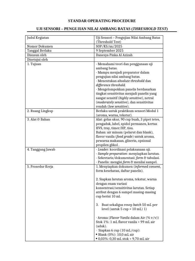 SOP Uji Sensori Boxed | PDF