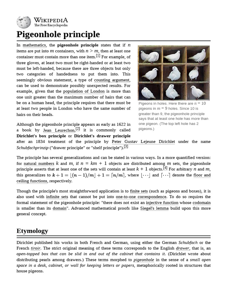 Pigeonhole Principle | PDF | Mathematical Concepts | Mathematics