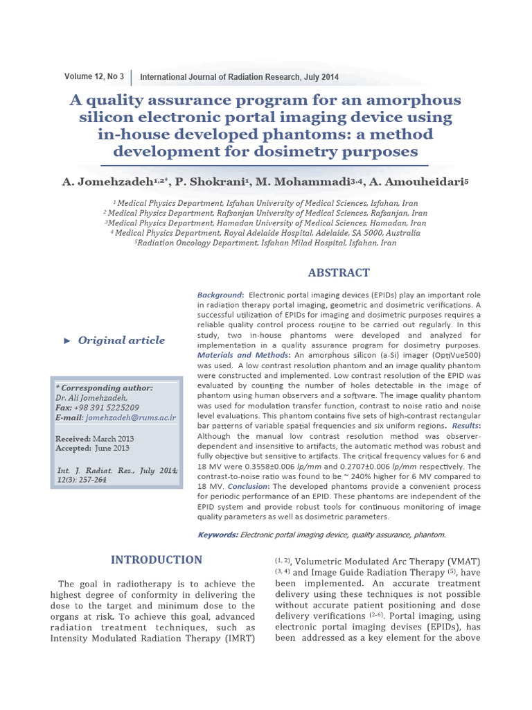 5 qa epid | PDF | Dosimetry | Medical Physics