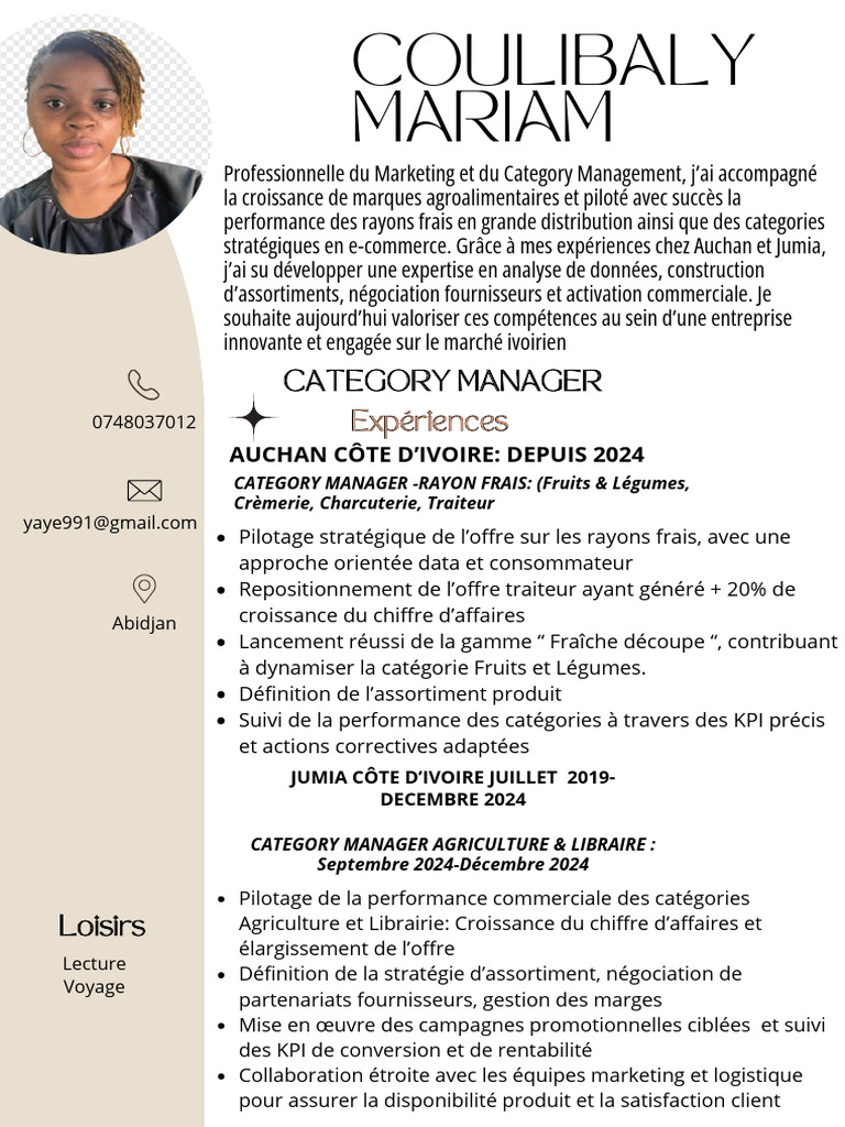 CV Mariam Coulibaly 2025-1 | PDF | Commercialisation | Marque