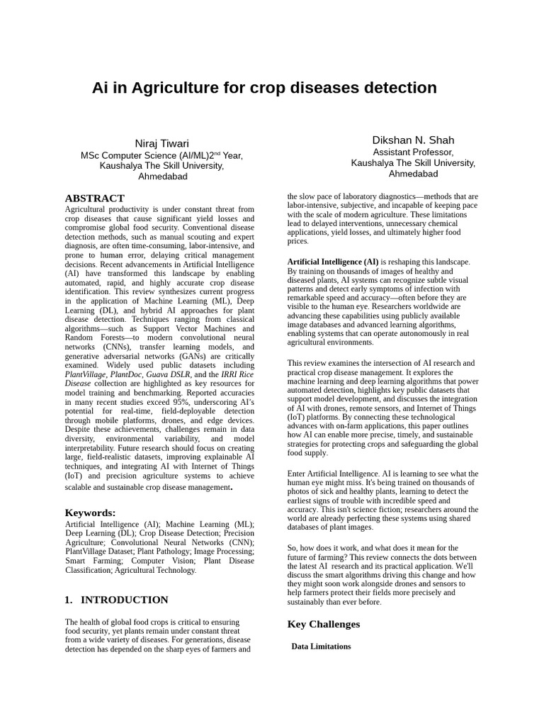 Review Paper On Ai in Agriculture For Crop Diseases Detection | PDF ...