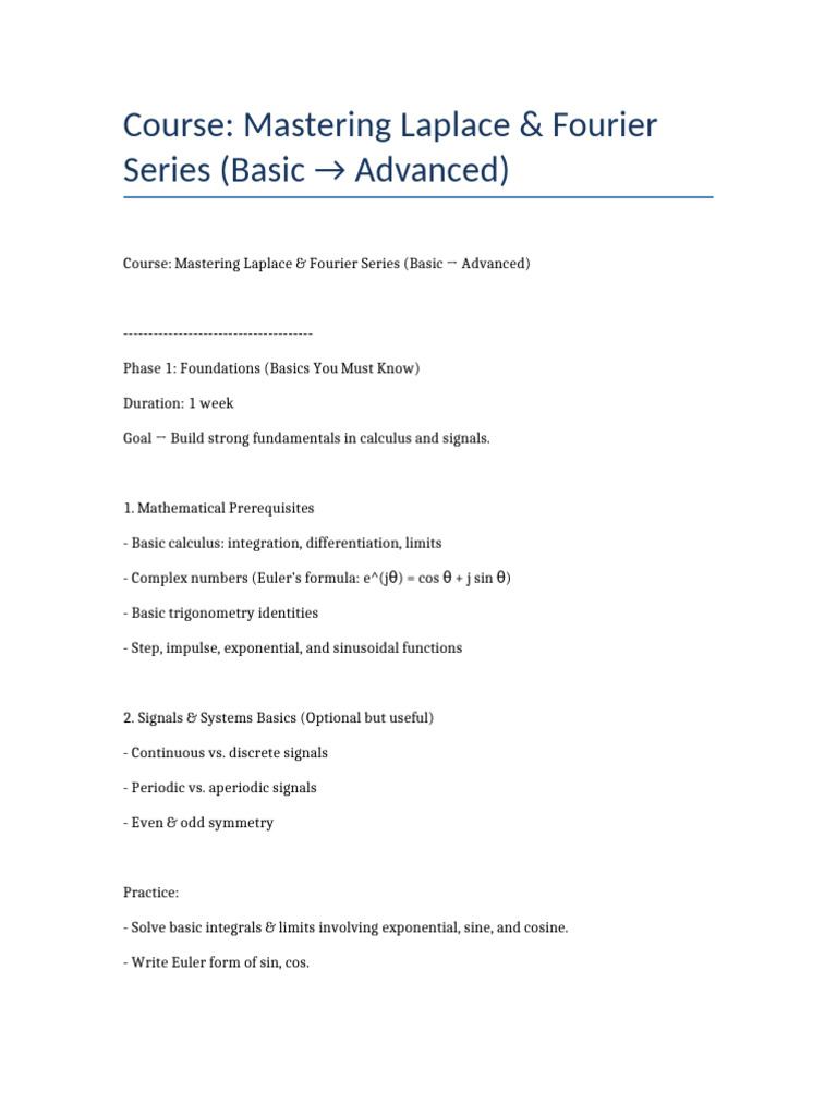 Laplace Fourier Course | PDF | Laplace Transform | Fourier Series